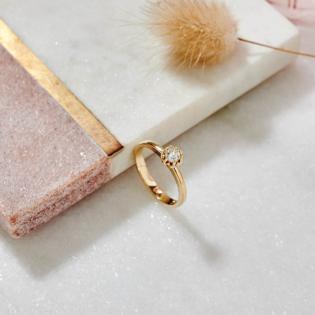 9ct Yellow Gold and Diamond Protea Ring – Botanica Jewellery